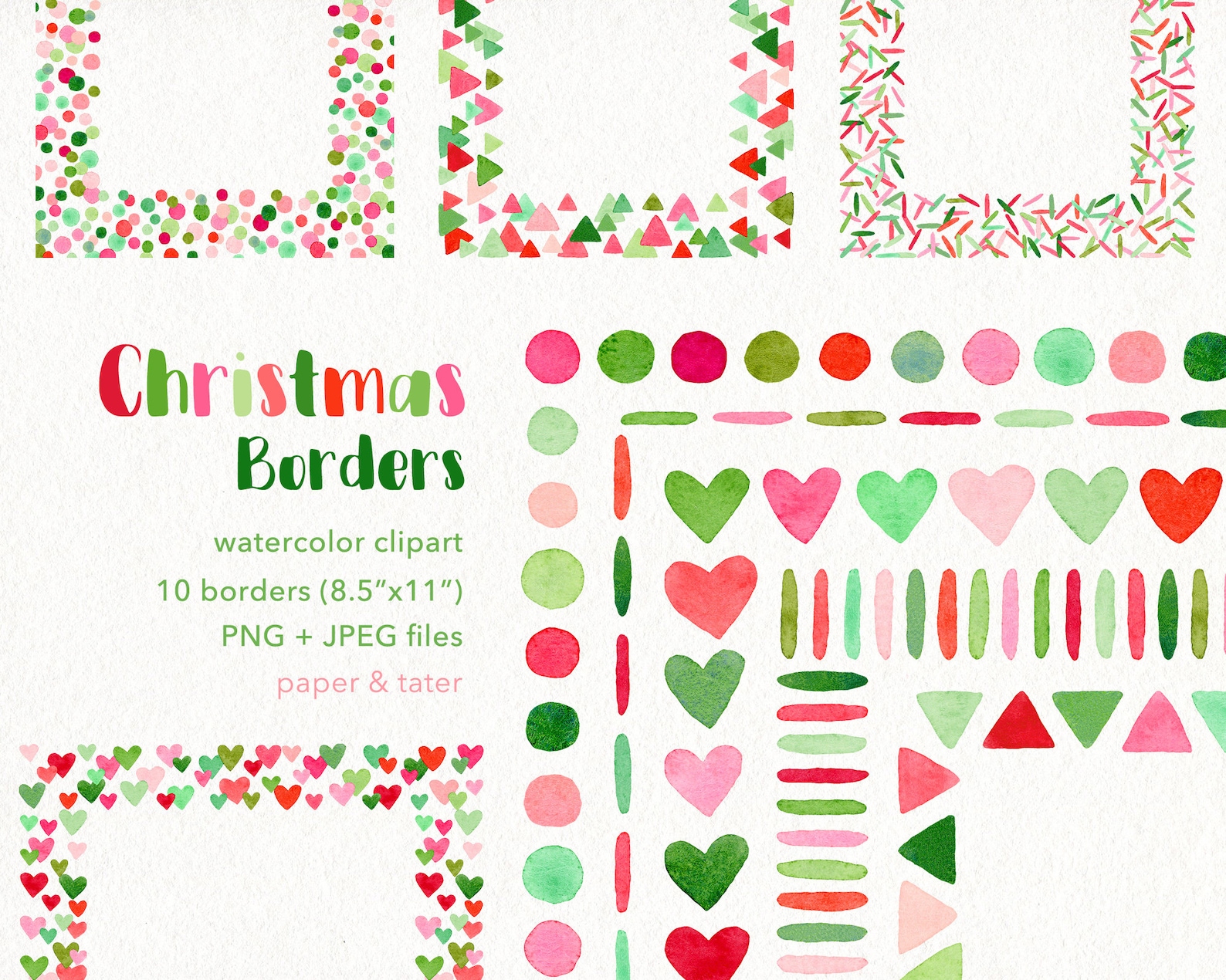 Watercolor Christmas Borders Clipart Graphics Colorful Shapes | Etsy