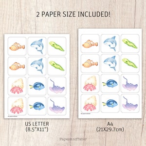 Ocean Memory Game for Kids, Sea Animal Matching Board Game, Preschool ...