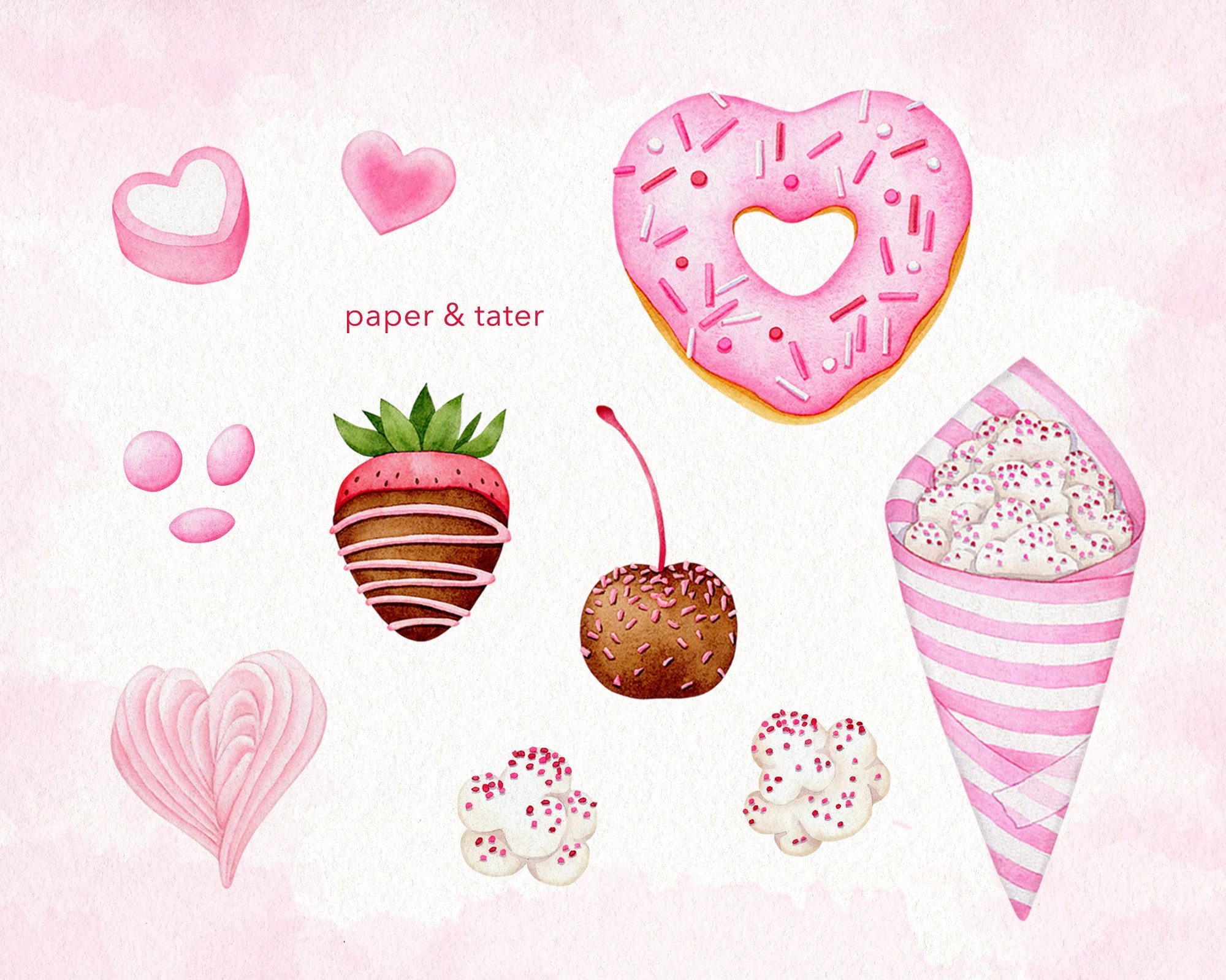 Watercolor Valentine Sweets Clipart Love Cookies Cupcake | Etsy