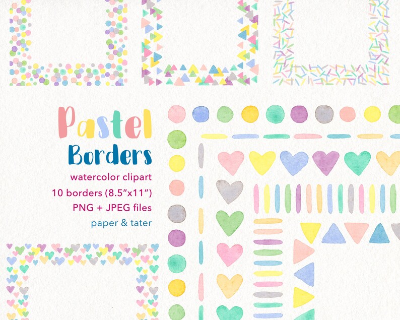 Watercolor Pastel Rainbow Borders Clipart Graphic Colorful | Etsy