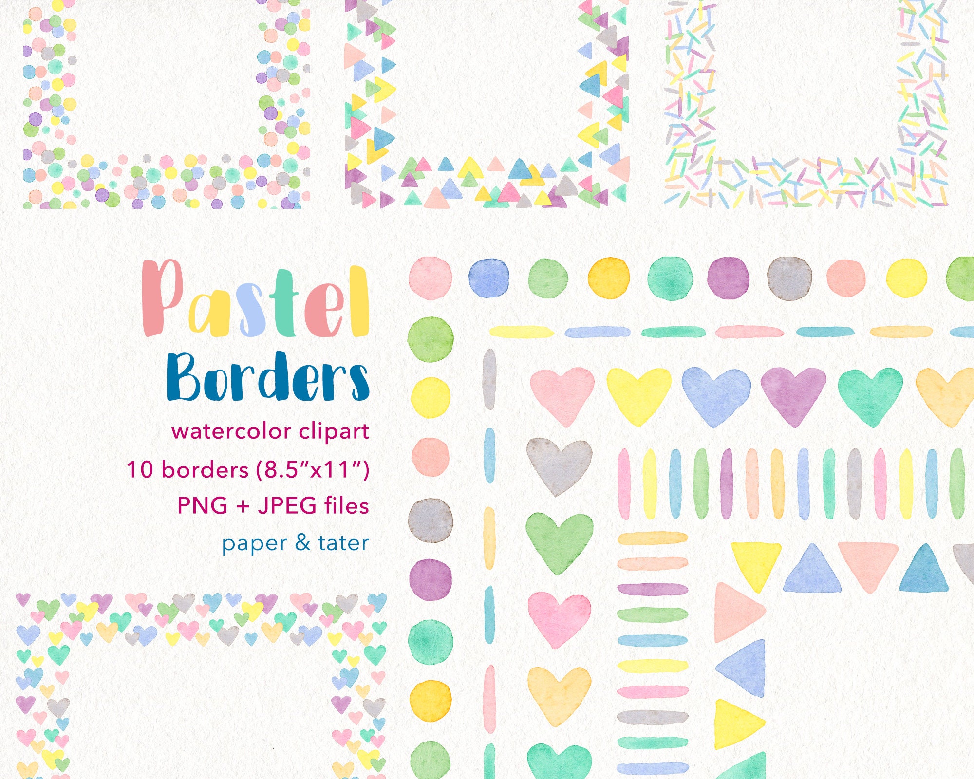 Watercolor Pastel Rainbow Borders Clipart Graphic Colorful - Etsy UK