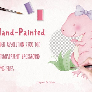 Baby Pink Dinosaurs Watercolor Clipart, Cute Baby Girl Dinos PNG - Etsy