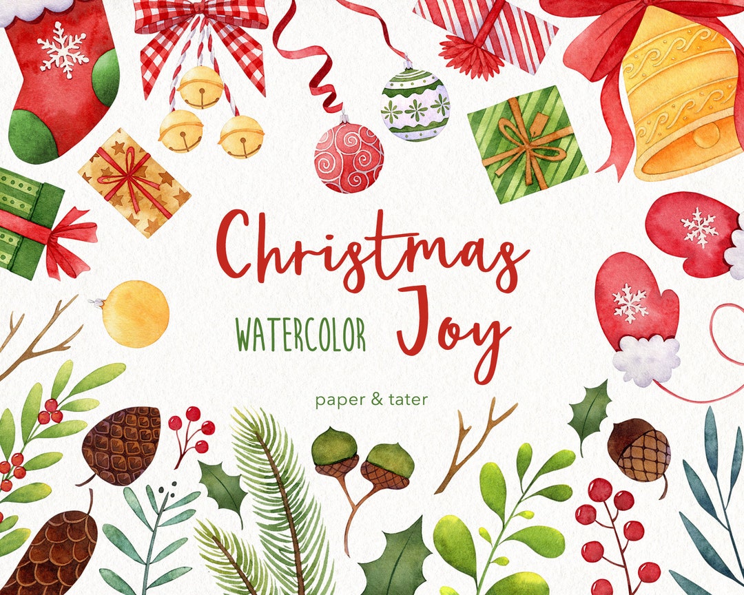 Watercolor Christmas Clipart, Winter Holiday Leaves Branch Clip Art ...