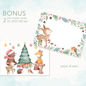 Woodland Christmas Watercolor Clipart, Cute Xmas Animals PNG - Etsy