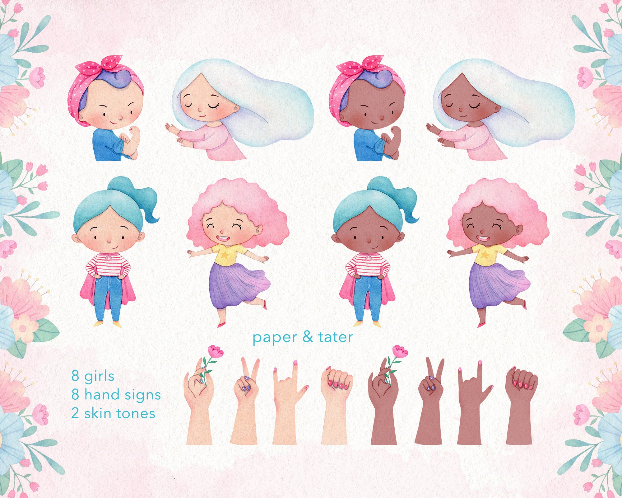 Girl Power Watercolor Clipart GRL PWR Graphics Feminist - Etsy