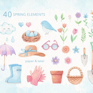 Watercolor Spring Clipart, Spring Gardening PNG - Etsy