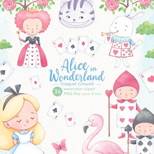 Alice in Wonderland Watercolor Clipart, Queens Croquet Ground, Alice ...