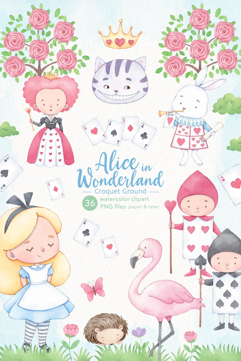 Alice in Wonderland Watercolor Clipart Queens Croquet Ground - Etsy