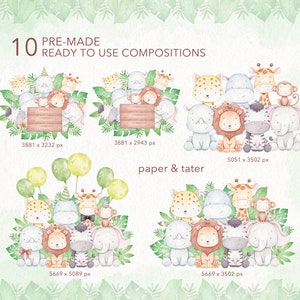 Safari Drive Composition Watercolor Baby Animals Clipart, Ready to Use ...