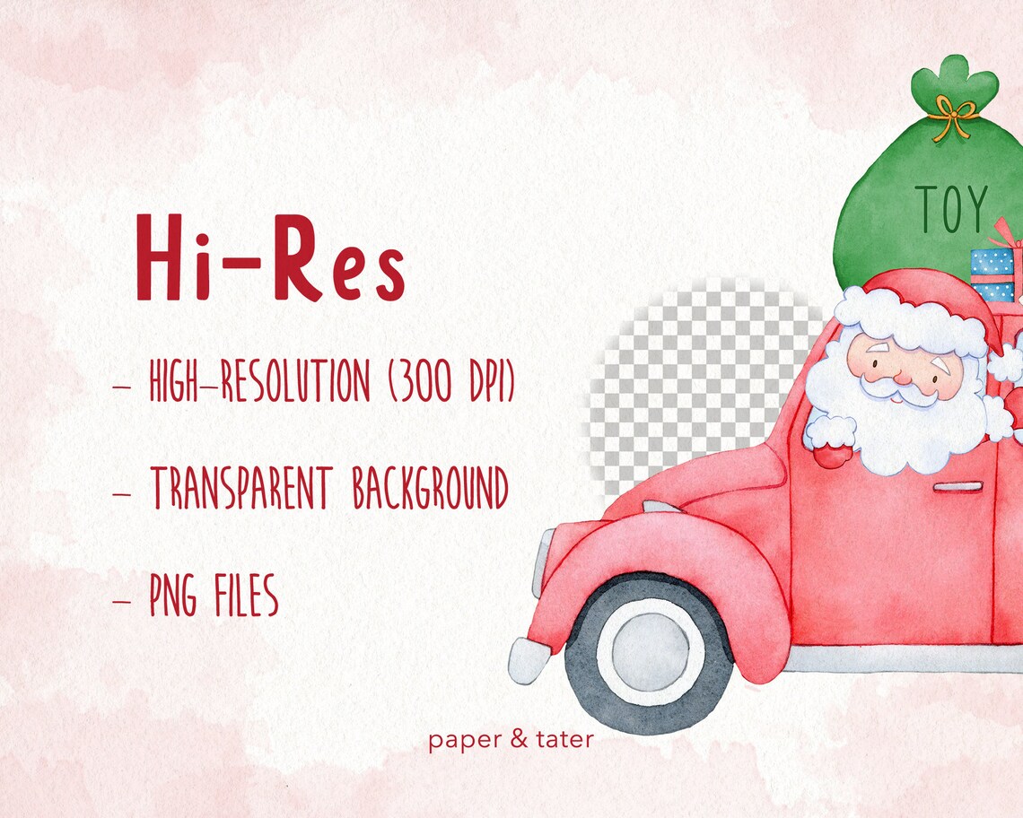 Watercolor Santa's Cars Clipart Side View Christmas - Etsy