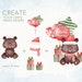 Watercolor Christmas Bear Clipart, Cute Xmas Woodland Animals PNG - Etsy
