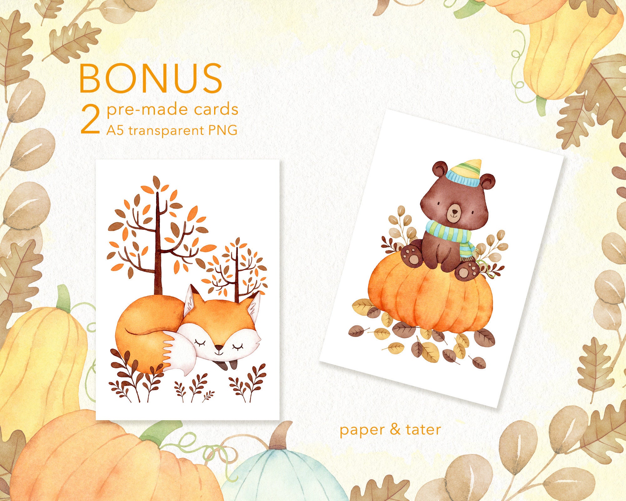 Watercolor Autumn Woodland Clipart Fall Forest Baby Animal - Etsy