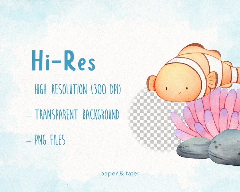 Watercolor Sea Animals Clipart Cute Ocean Baby Animals PNG - Etsy