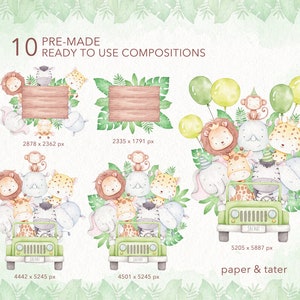 Safari Drive Composition Watercolor Baby Animals Clipart, Ready to Use ...