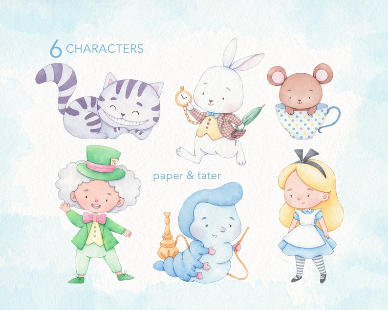 Alice in Wonderland Watercolor Clipart Tea Party Alice PNG - Etsy