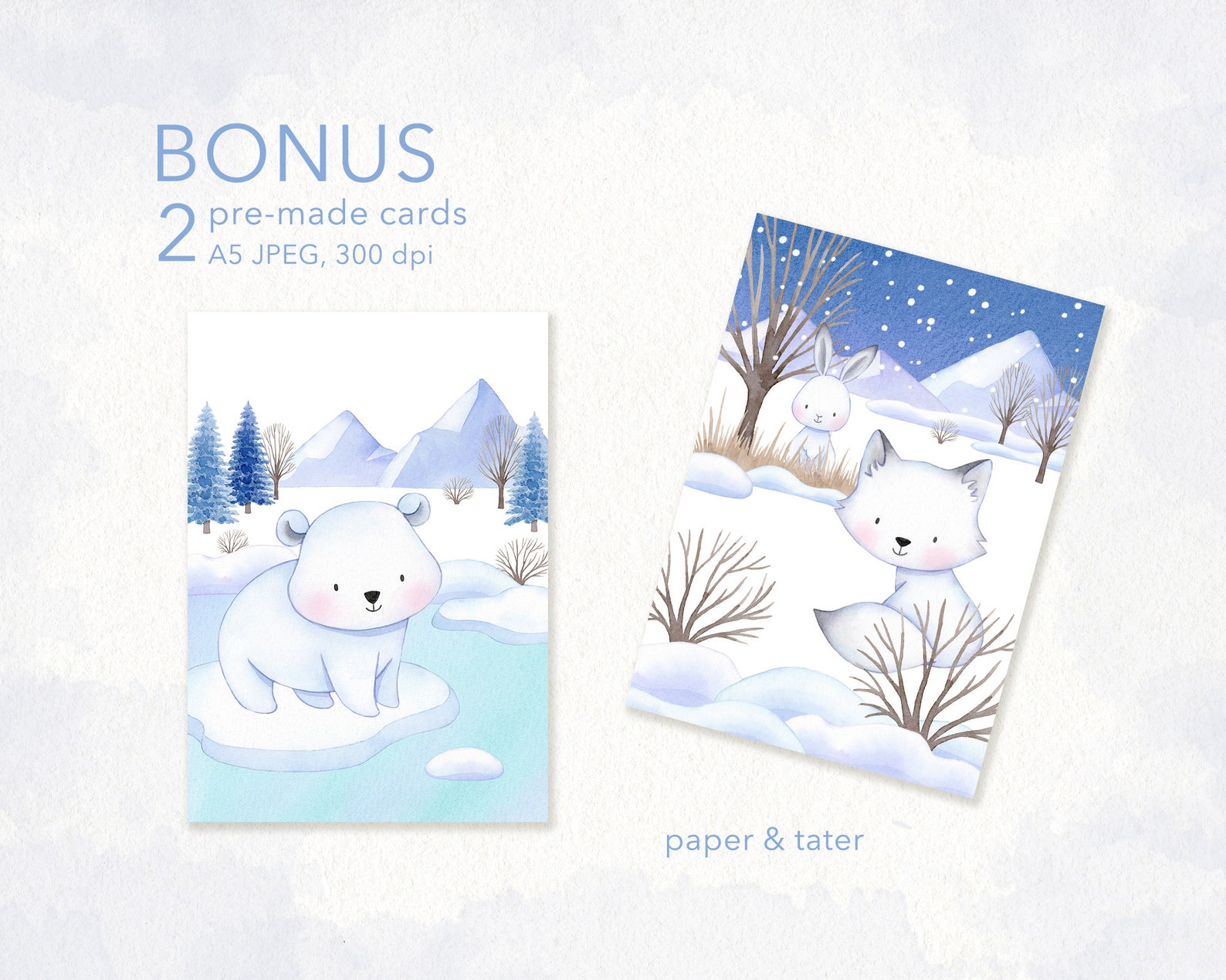 Arctic Animals Watercolor Clipart Winter Woodland PNG | Etsy