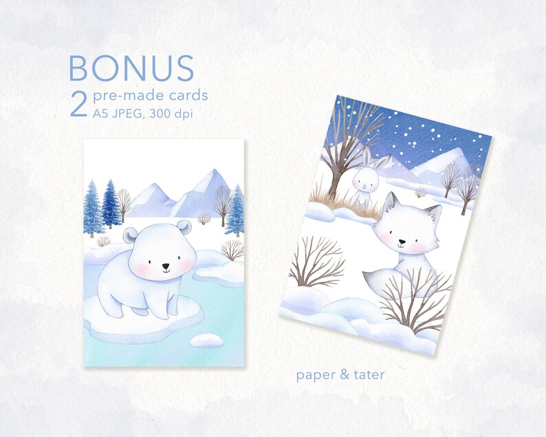Arctic Animals Watercolor Clipart Winter Woodland PNG | Etsy