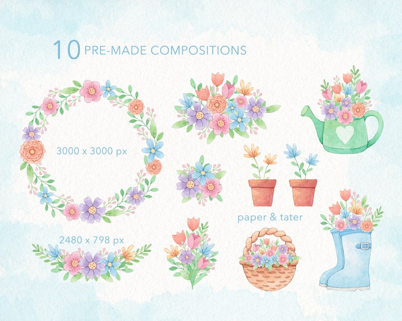 Watercolor Spring Clipart Spring Gardening PNG - Etsy