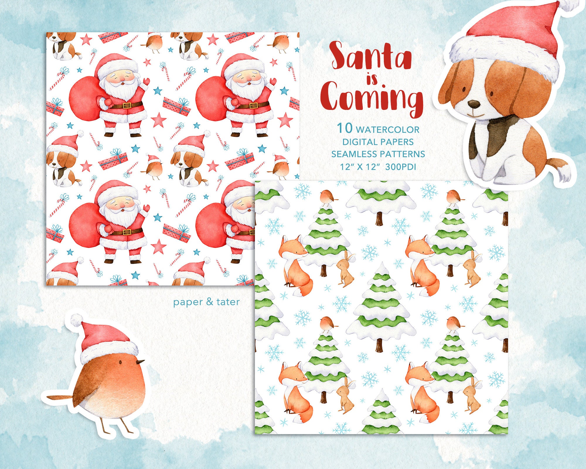 Watercolor Christmas Digital Papers Fabric Seamless Pattern - Etsy