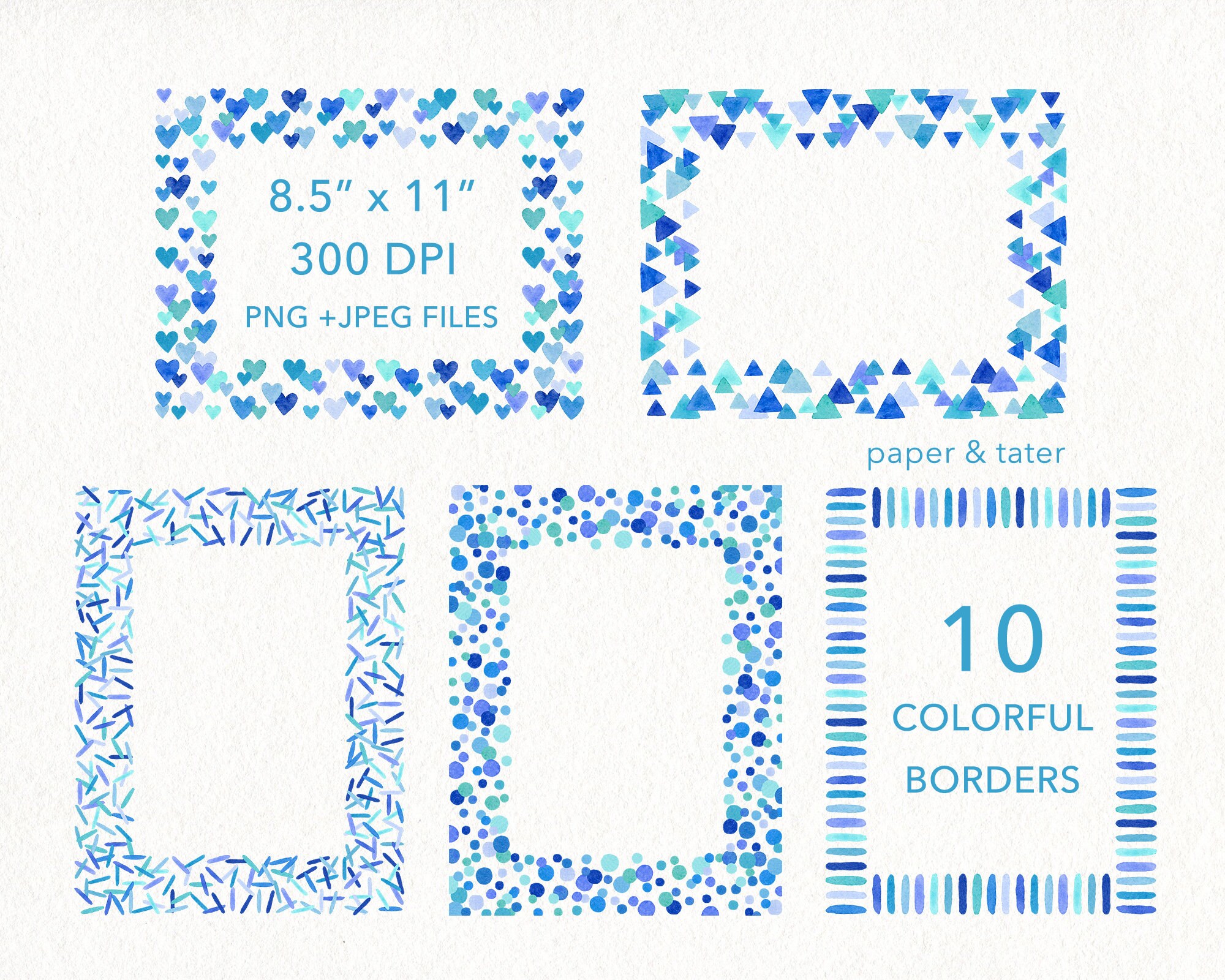 Watercolor Blue Borders Clipart Heart Triangle Circle Overlay - Etsy