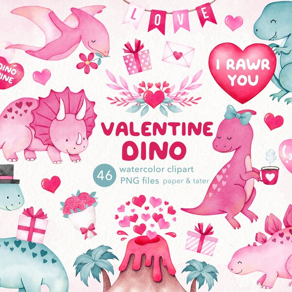 Dinosaur Valentine Clipart - Etsy