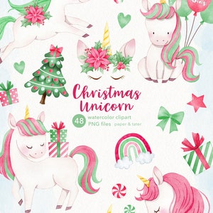 Watercolor Christmas Unicorns Clipart, Magical Xmas Animals PNG - Etsy