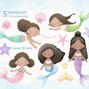 Cute Mermaids Watercolor Clipart, Mermaid PNG - Etsy