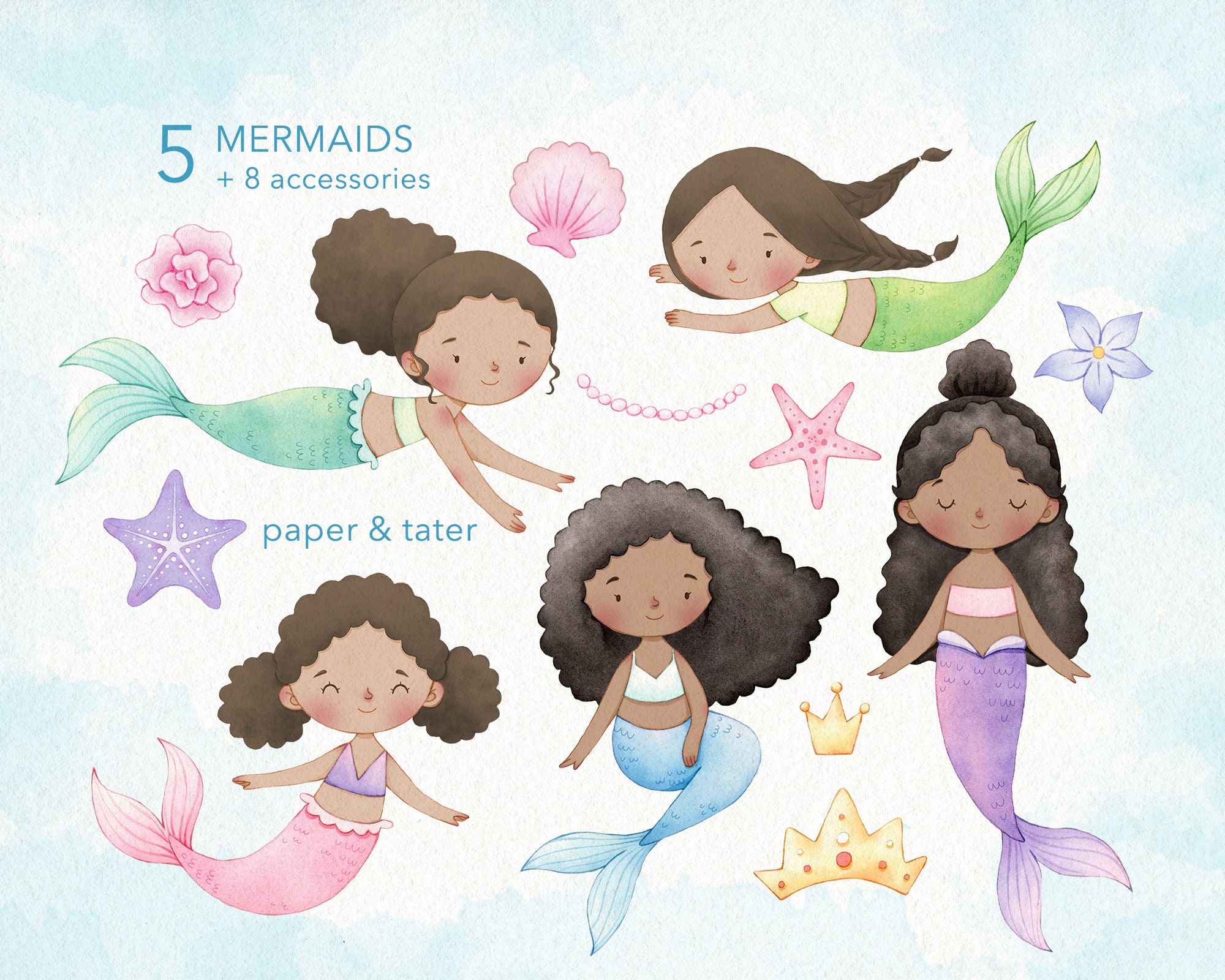 Cute Mermaids Watercolor Clipart Mermaid PNG - Etsy
