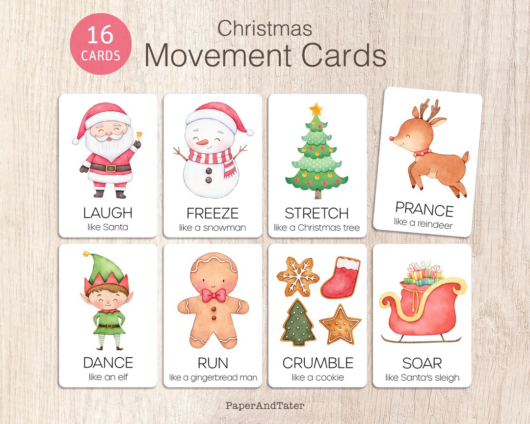 Christmas Movement Cards for Kids, Xmas Action Cards, Printable Holiday ...