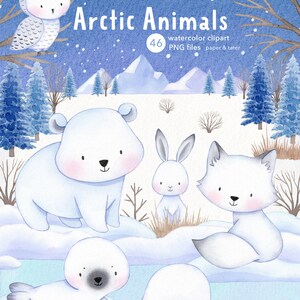 Arctic Animals Watercolor Clipart, Winter Woodland PNG - Etsy