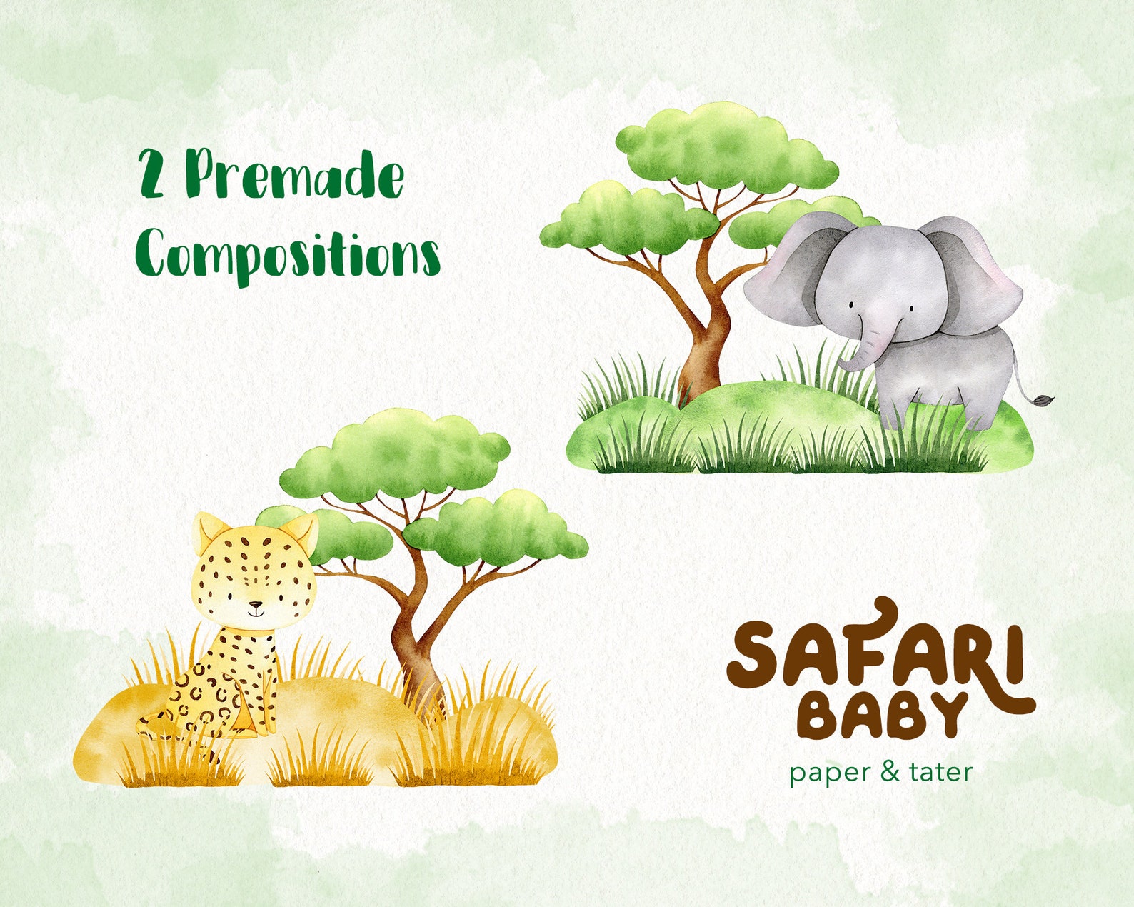 Watercolor Safari Baby Animals Clipart Graphics African | Etsy