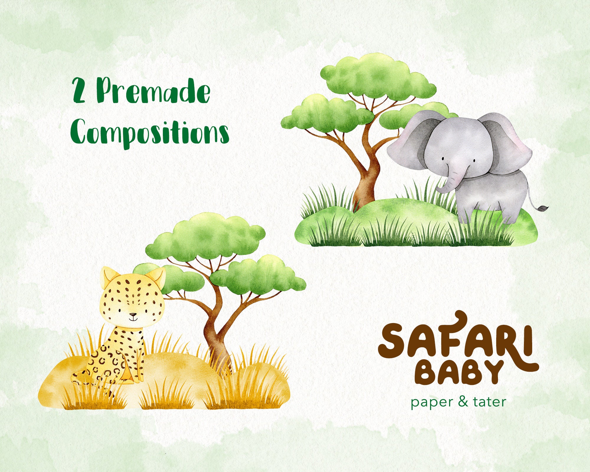 Watercolor Safari Baby Animals Clipart Graphics African | Etsy