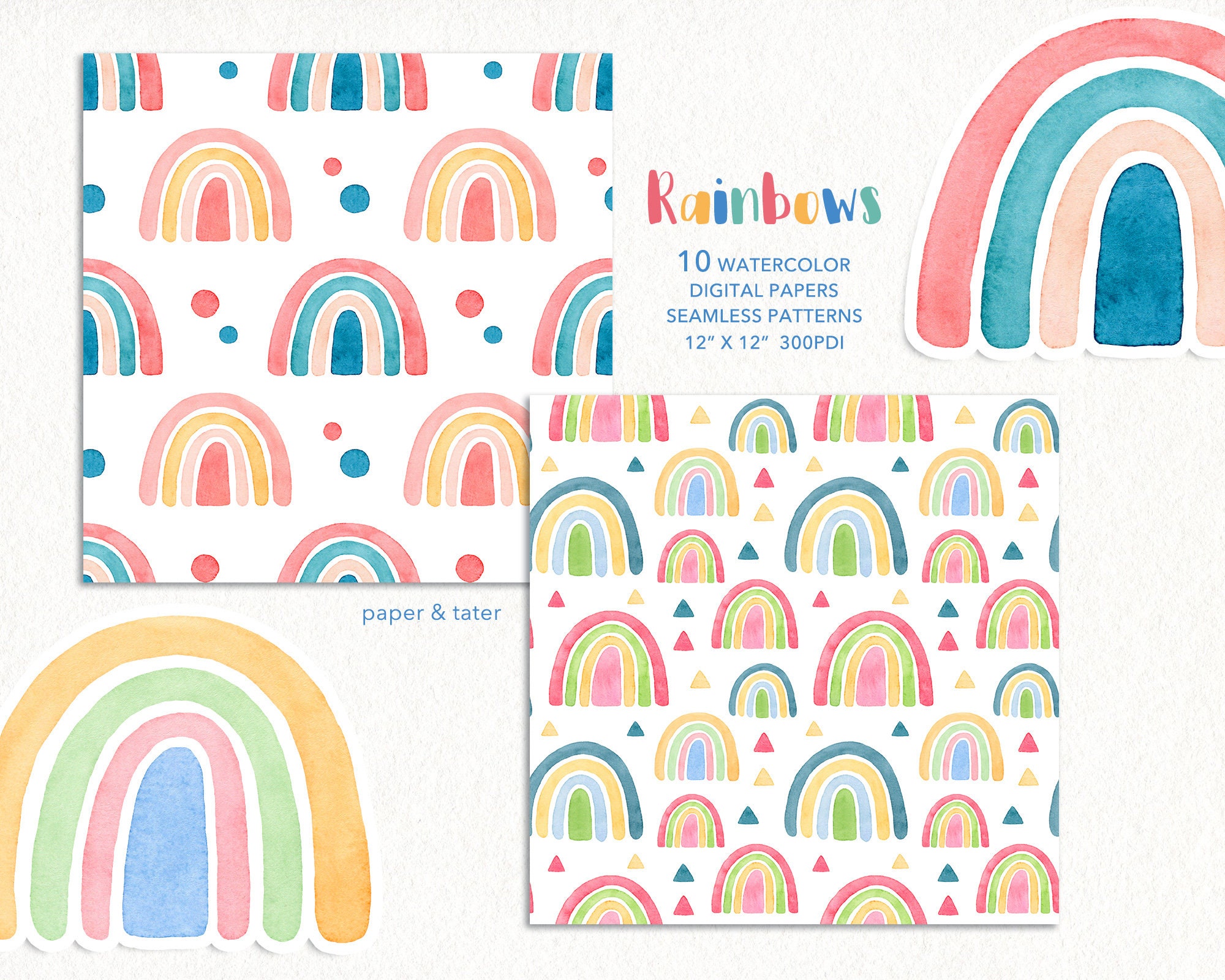 Watercolor Rainbow Digital Papers Fabric Seamless Pattern | Etsy