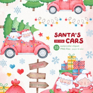 Watercolor Santa's Cars Clipart, Side View Christmas Vehicles PNG - Etsy