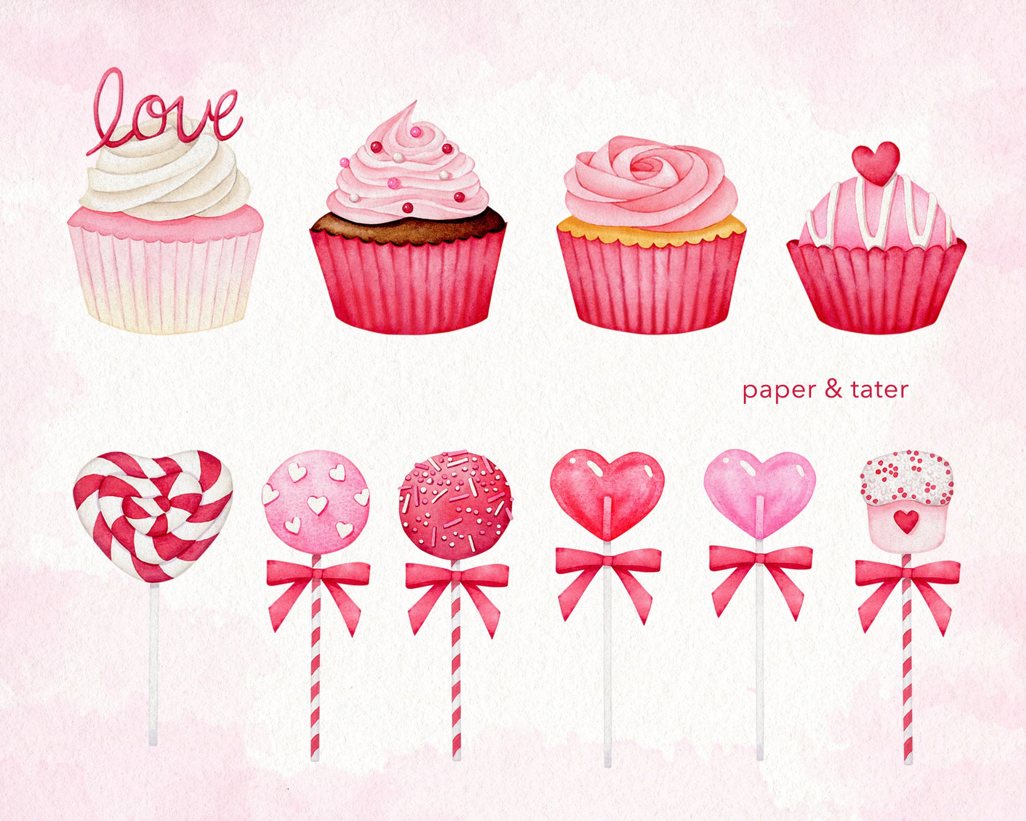 Watercolor Valentine Sweets Clipart Love Cookies Cupcake | Etsy