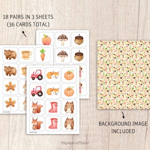 FAREWELL SALE - Fall Memory Game for Kids, Autumn Matching Board Game ...