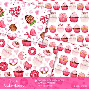 Watercolor Sweet Valentines Digital Papers, Fabric Seamless Pattern ...