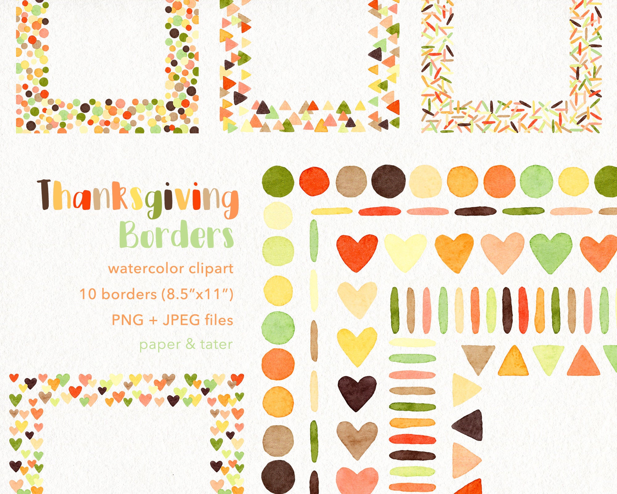 Watercolor Thanksgiving Borders Clipart Colorful Fall Rainbow - Etsy