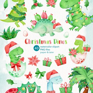 Watercolor Christmas Dinosaurs Clipart, Cute Xmas Dino PNG - Etsy