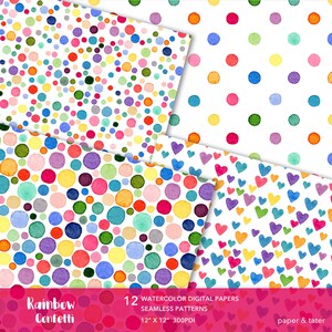 Watercolor Rainbow Confetti Digital Papers, Fabric Seamless Pattern ...