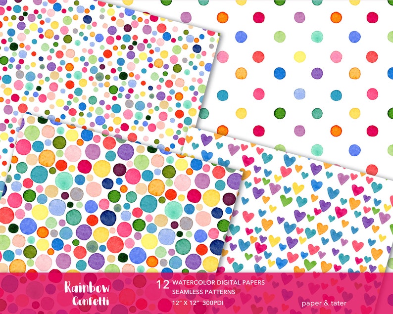 Watercolor Rainbow Confetti Digital Papers Fabric Seamless - Etsy