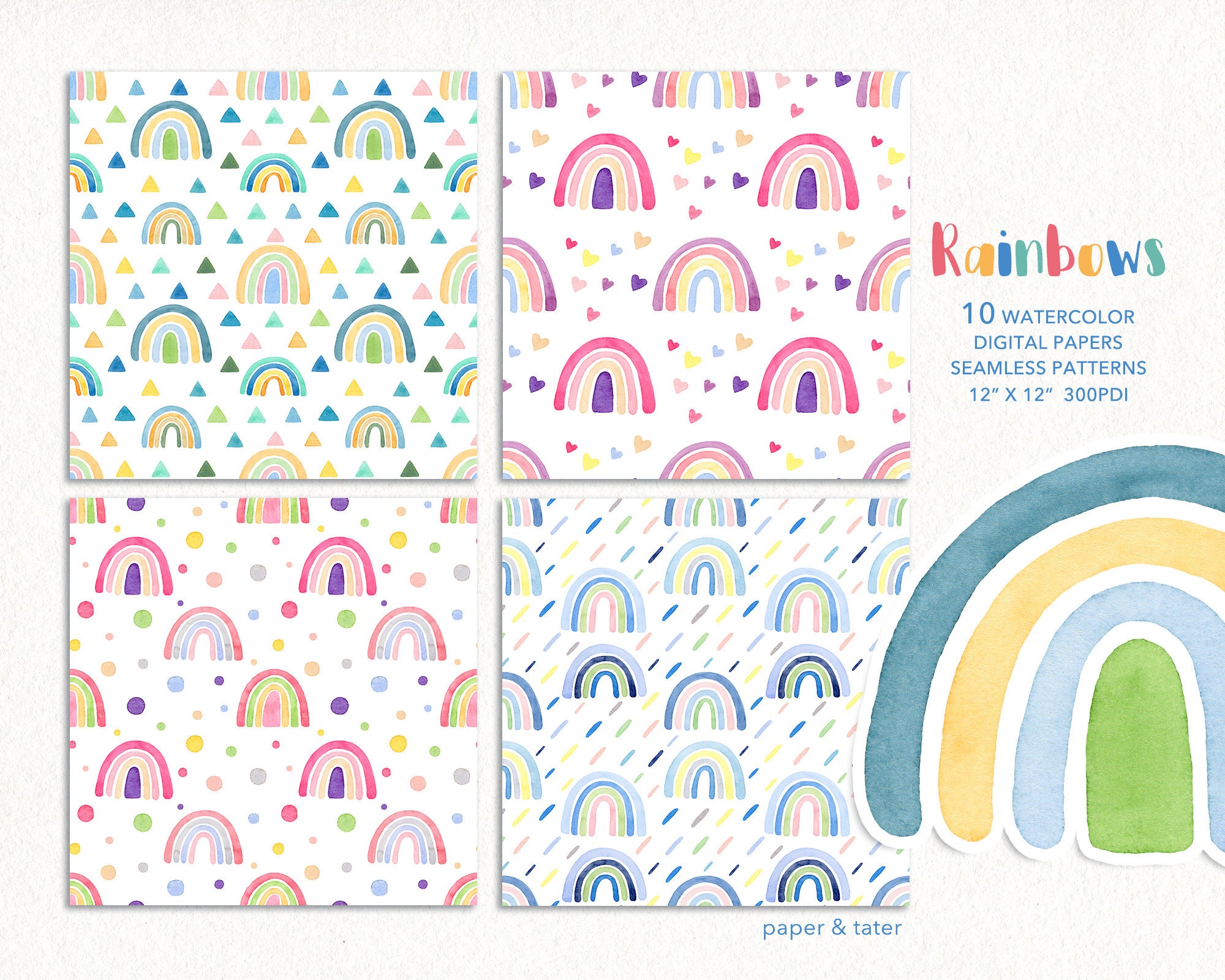 Watercolor Rainbow Digital Papers Fabric Seamless Pattern | Etsy