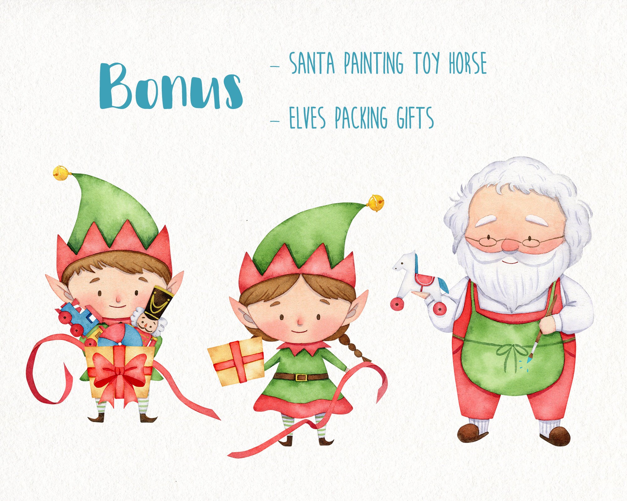 Watercolor Christmas Santa's Workshop Clipart Graphics | Etsy