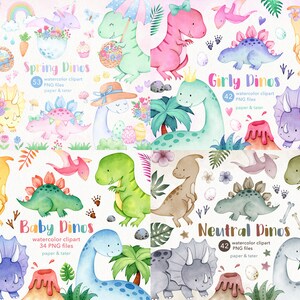 Watercolor Dinosaurs Clipart Bundle, Cute Holiday Baby Dino Clip Art ...