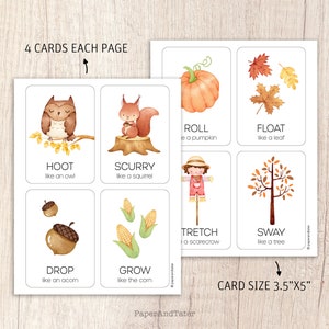 Fall Movement Cards, Autumn Action Cards, Educational Preschool ...