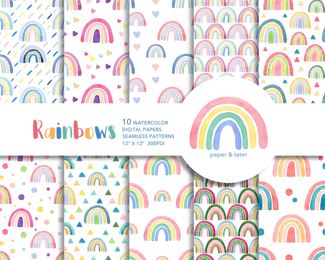 Watercolor Rainbow Digital Papers Fabric Seamless Pattern - Etsy
