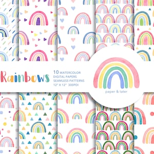 Watercolor Rainbow Digital Papers Fabric Seamless Pattern - Etsy