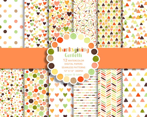 Watercolor Thanksgiving Confetti Digital Papers Fabric - Etsy