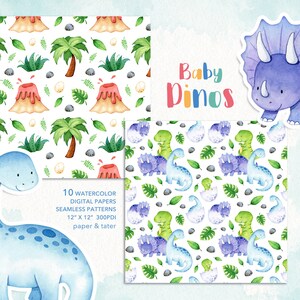 Watercolor Baby Dinosaurs Digital Papers, Fabric Seamless Pattern ...
