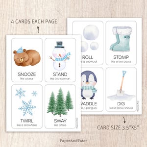 Winter Movement Cards for Kids, Winter Action Cards, Preschool Gross ...
